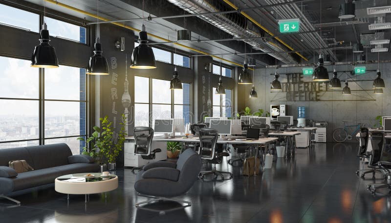 3d Render - Open Plan Office - Office Building Stock Illustration ...