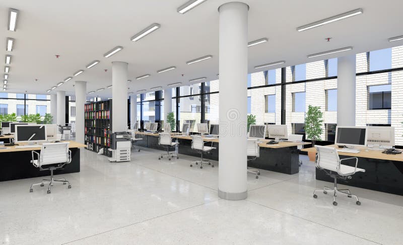 3d Render - Open Plan Office - Office Building Stock Illustration ...