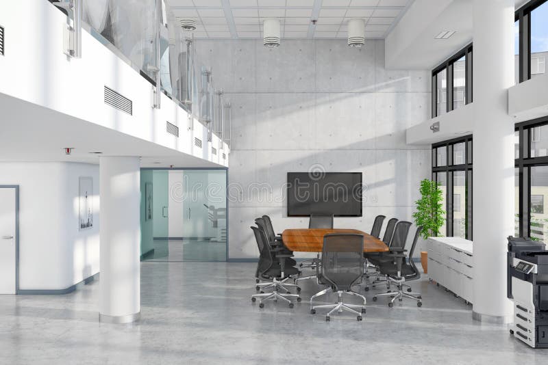 3d Render - Open Plan Office - Office Building Stock Illustration ...