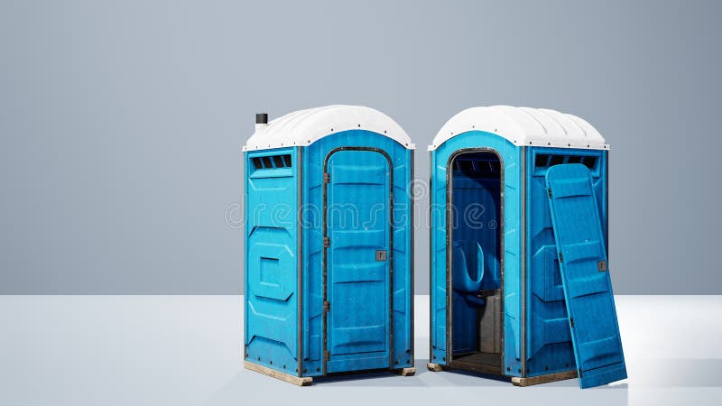3D Render Opened and Closed Mobile Portable Blue Plastic Toilets ...