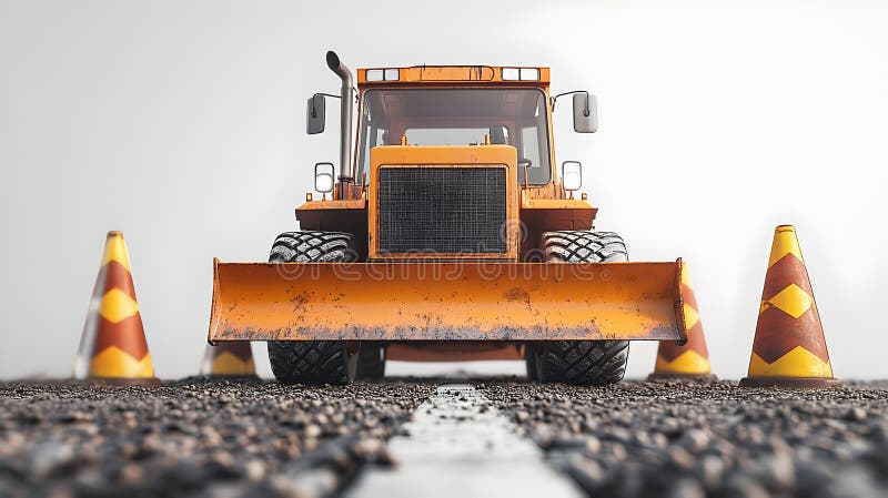 3D Render Orange Construction Vehicle with Cones - Illustration Stock ...