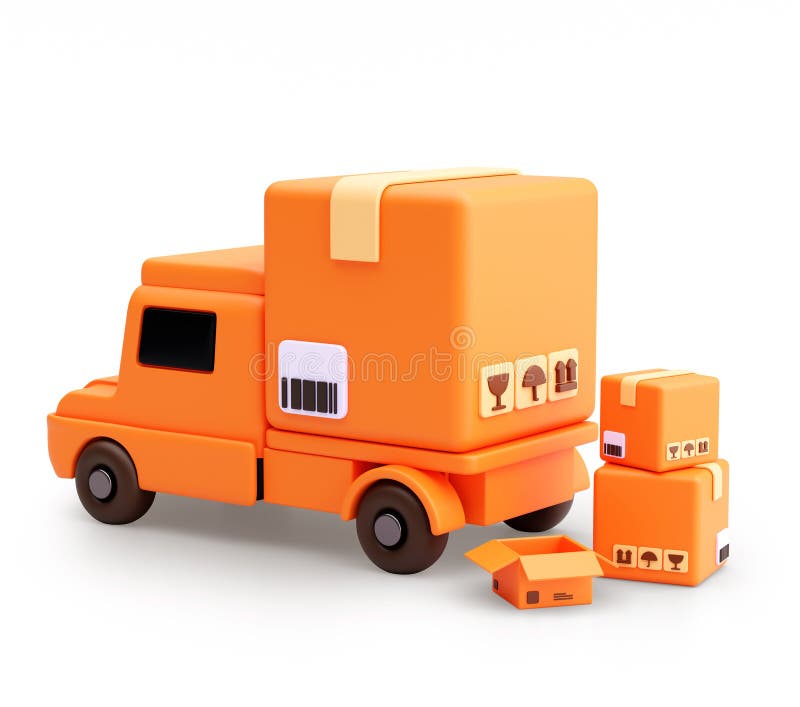 3D Render of Orange Delivery Truck with Parcel Boxes on White ...