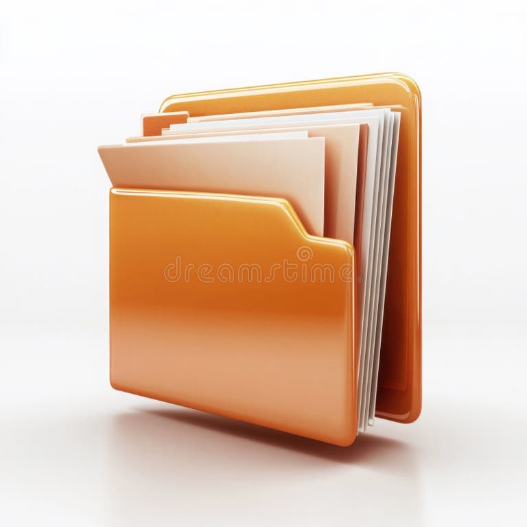 3D Render of Orange Glossy Folder Icon with Documents on White AI ...