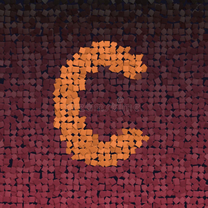 3d Render of a Orange Letter C on Dark Background, Mosaic Effect ...