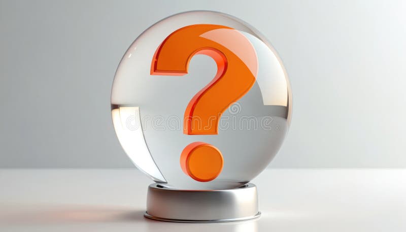 3D Render of Orange Question Mark Symbol Inside Glass Sphere. Digital ...