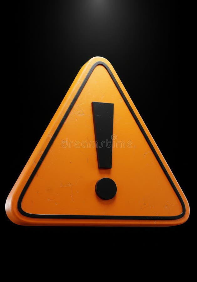 3D Render of Orange Triangle Warning Sign with Black Exclamation Mark ...