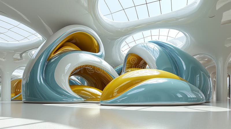 3D Render of an Organic, Curvy-shaped Object in Light-blue and Yellow ...