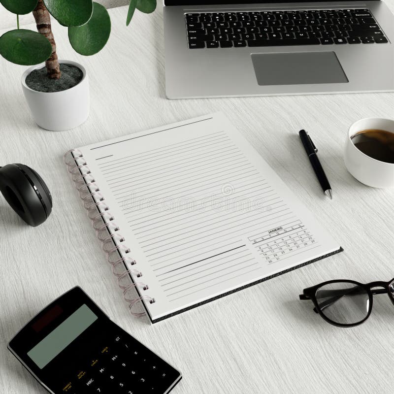 Organized Workspace with Notebook and Laptop 3D Render Stock ...