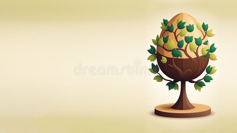 3D Render of Oval or Egg Shape Tree Against Golden Background and Copy ...