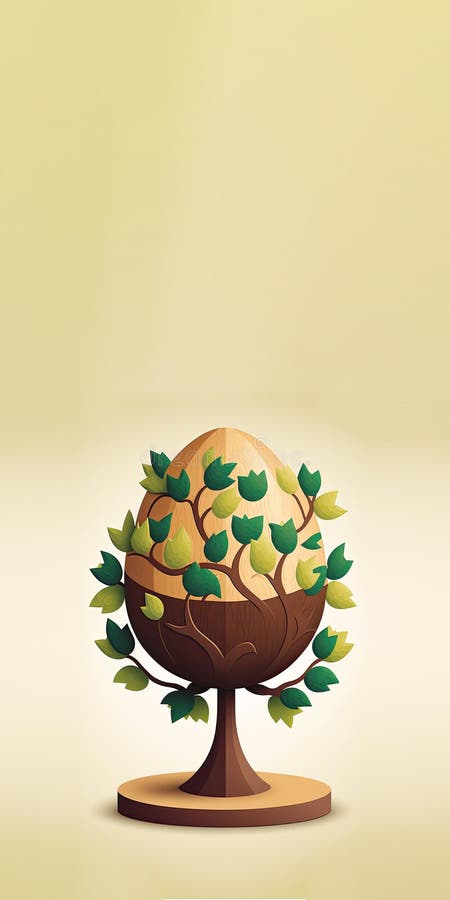 3D Render of Oval or Egg Shape Tree Against Golden Background and Copy ...