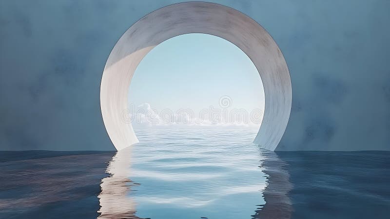 3D Render of Oval Shaped Window with Ocean View Stock Illustration ...