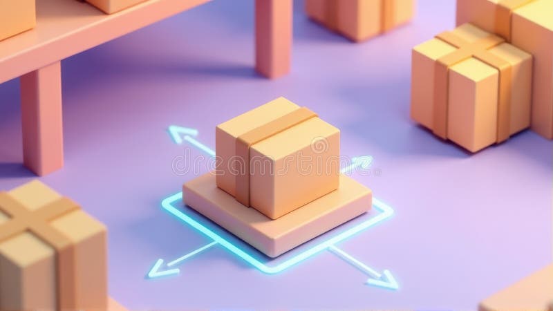 3D Render of Packages with Delivery Route Arrows Stock Illustration ...