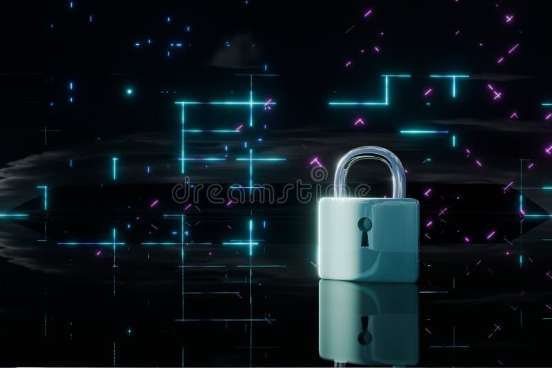 3d Render of Padlock and Glowing Cyberpunk Environment Stock ...