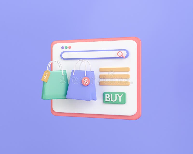 3d Render Paper Bag Shopping Online. 3d Rendering Illustration Minimal ...