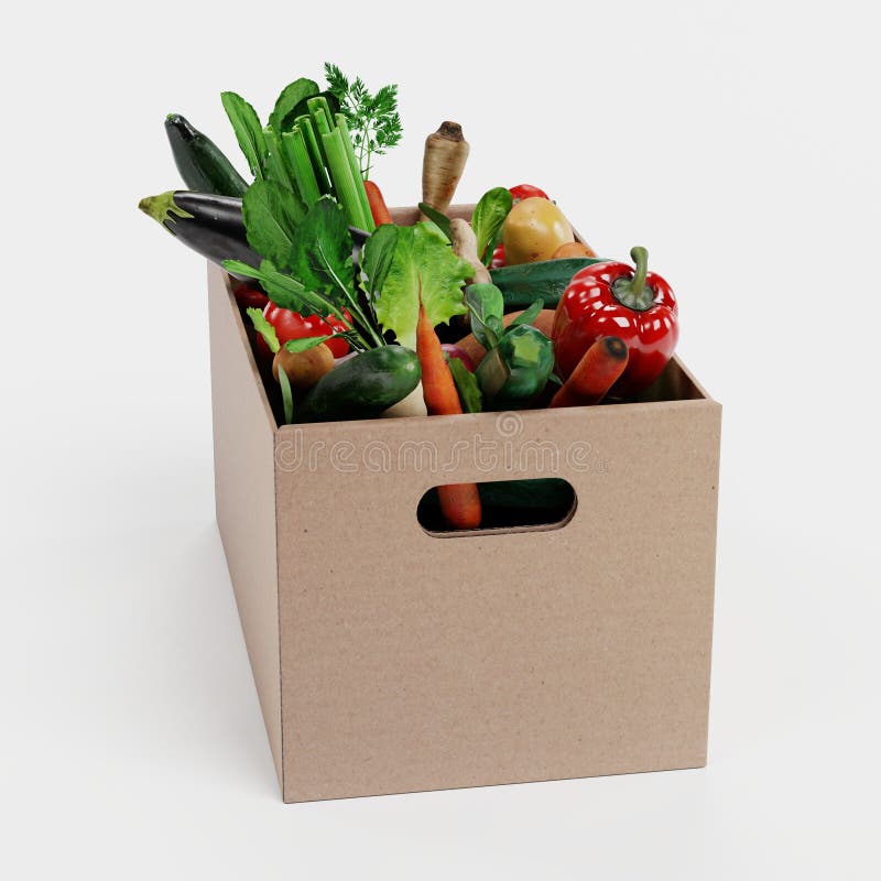 3D Render of Paper Box with Vegetable Stock Illustration - Illustration ...