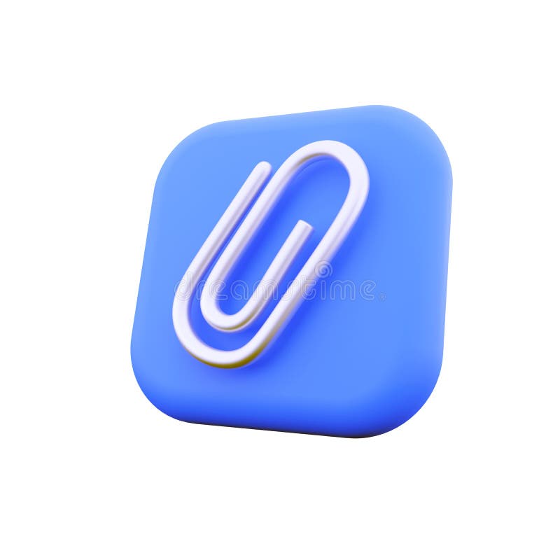 3d Render Paper Clip on Blue Button Icon on White Background. 3d ...