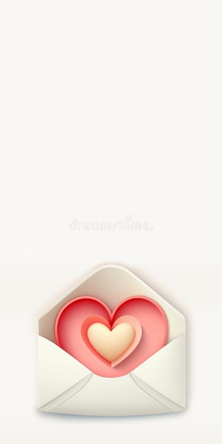 3D Render of Paper Cut Heart Shape Inside Envelope in Pastel Stock ...