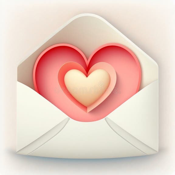3D Render of Paper Cut Heart Shape Inside Envelope in Pastel Stock ...