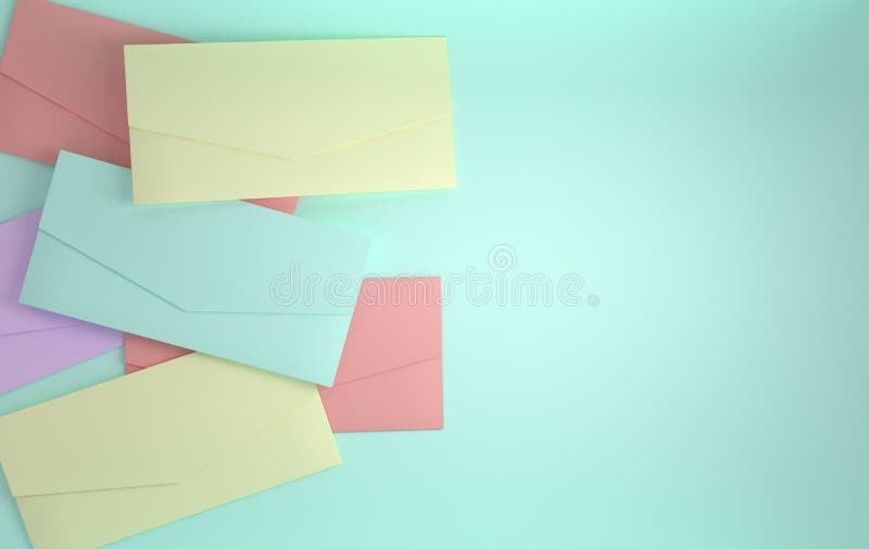 3d Render Paper Envelopes in Pastel Colors Stock Illustration ...