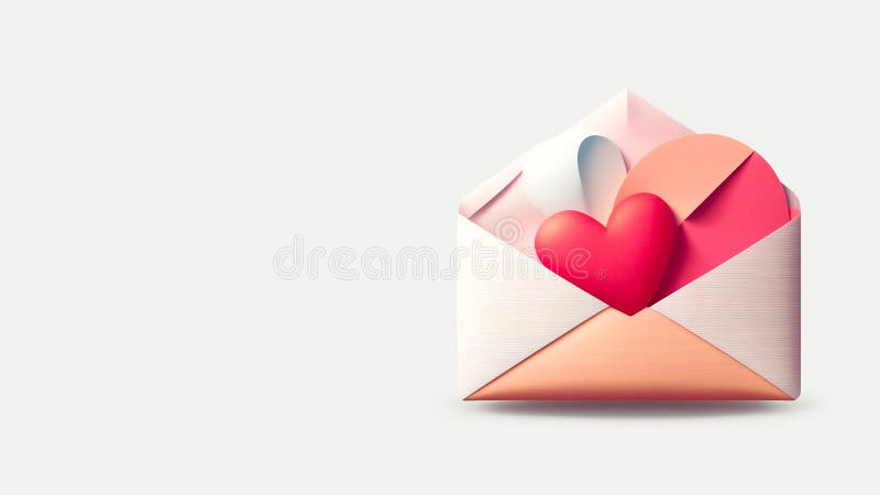 3D Render of Paper Heart Inside Envelope in Pastel Stock Illustration ...