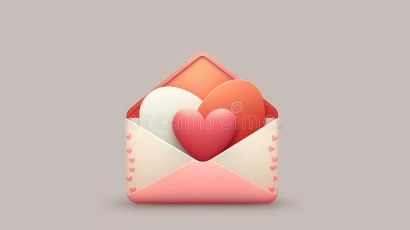 3D Render, Paper Hearts Inside Envelope in Pastel Stock Illustration ...