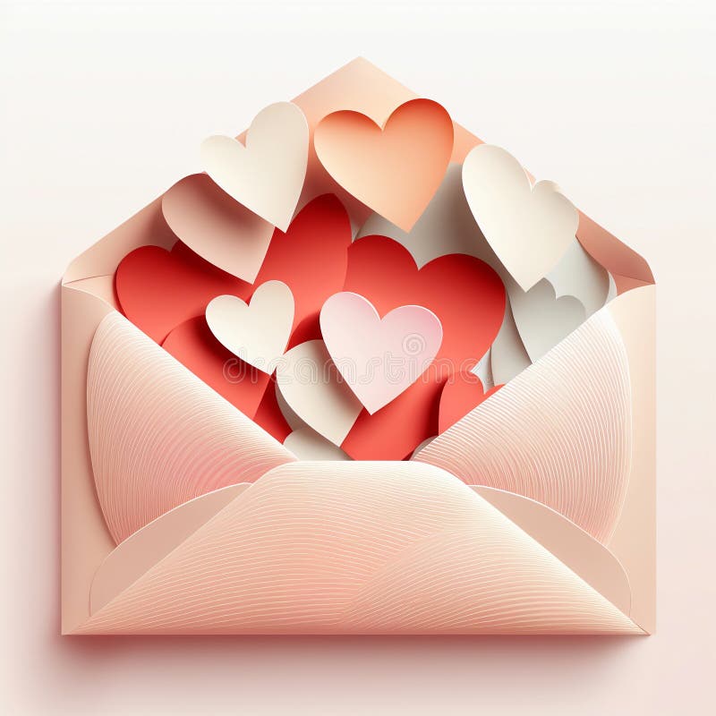 3D Render of Paper Hearts Inside Envelope in Pastel Stock Illustration ...