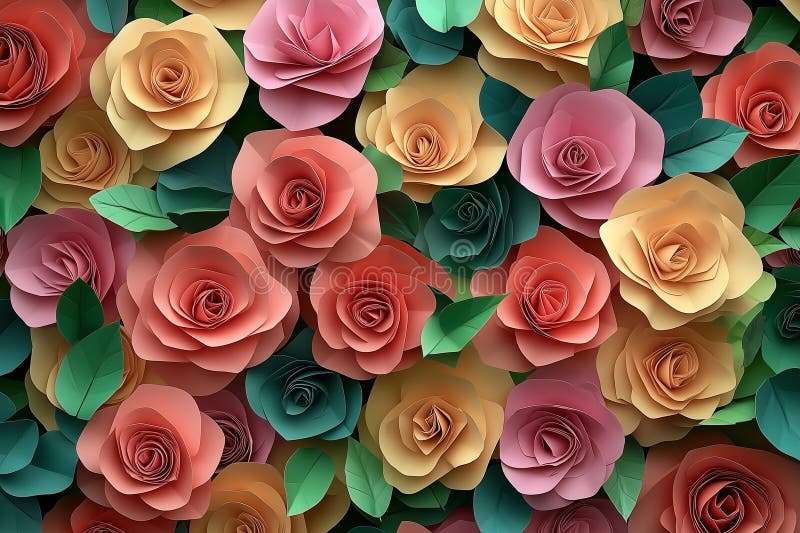 3d Render of Paper Roses Ai Photo Stock Illustration - Illustration of ...
