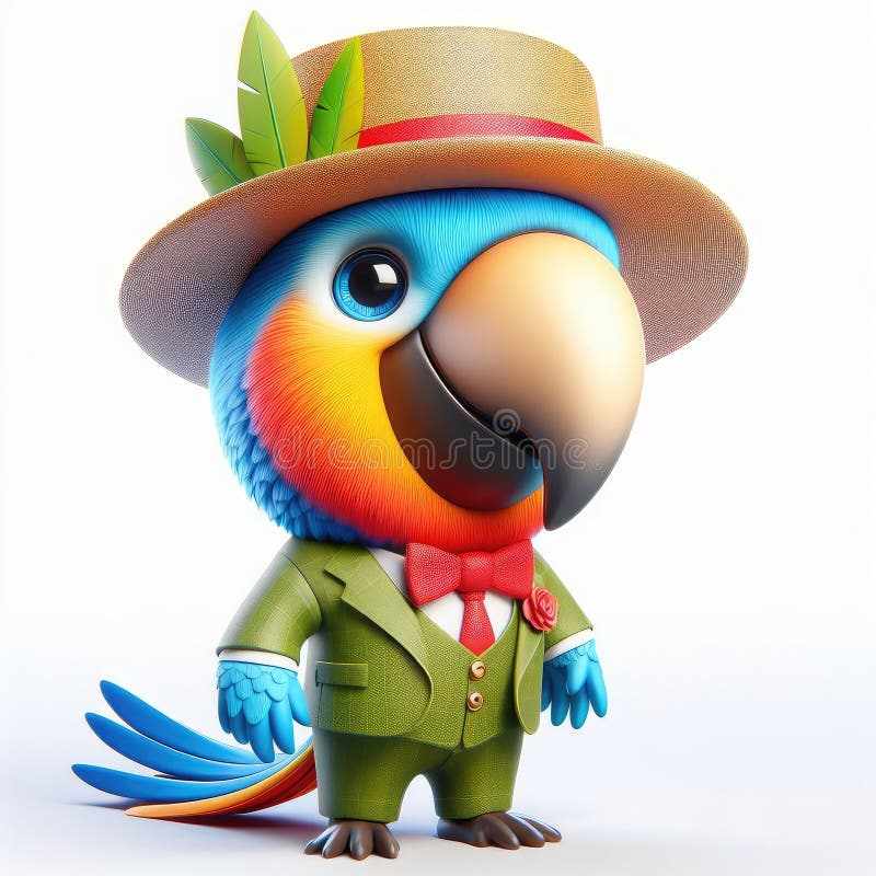 3d Render of Parrot Wearing Hat and Suite Stock Illustration ...