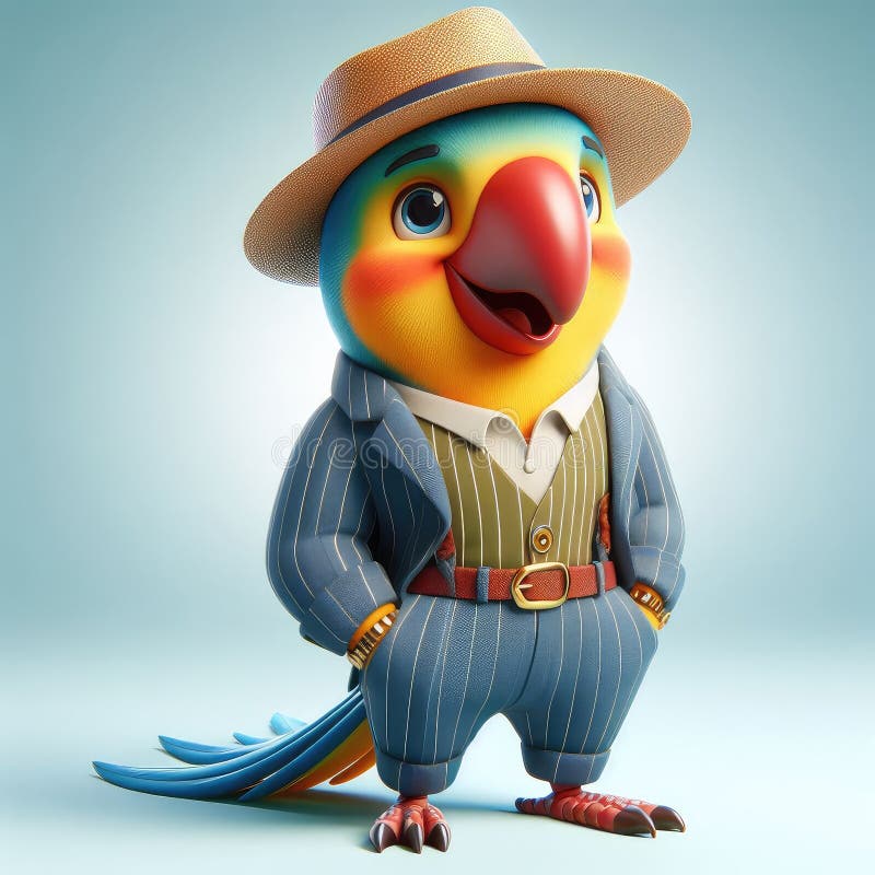 3d Render of Parrot Wearing Hat and Suite Stock Illustration ...