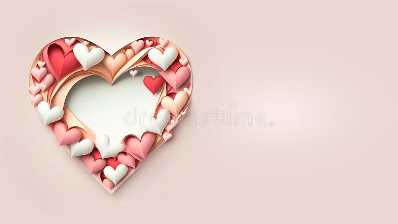 3D Render, Pastel Color Paper Heart Shapes Frame with Space Stock ...