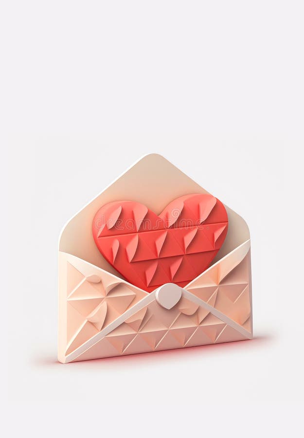 3D Render, Pastel Red Heart Inside Envelope Stock Illustration ...