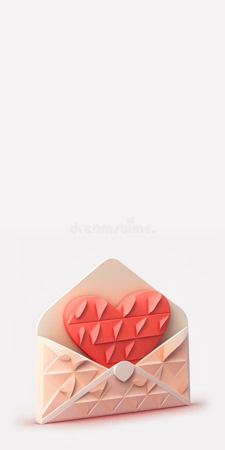 3D Render, Pastel Red Heart Inside Envelope Stock Illustration ...