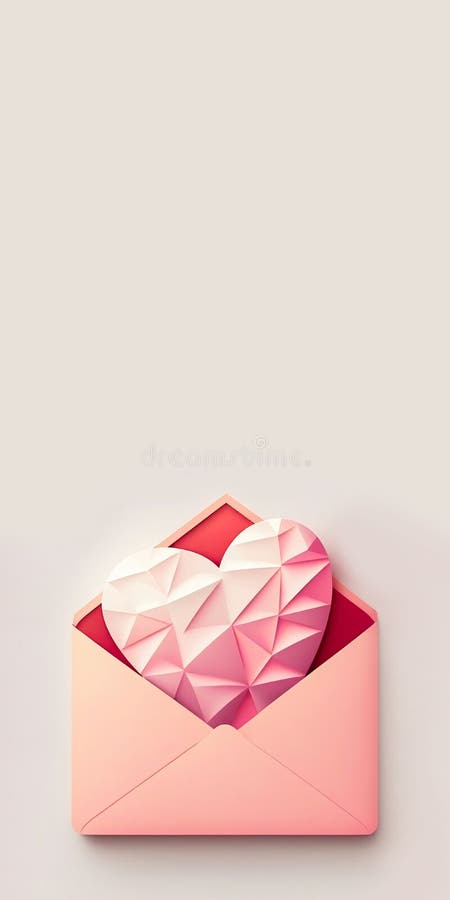 3D Render, Pastel Red Paper DIY Geometric Heart Inside Stock ...