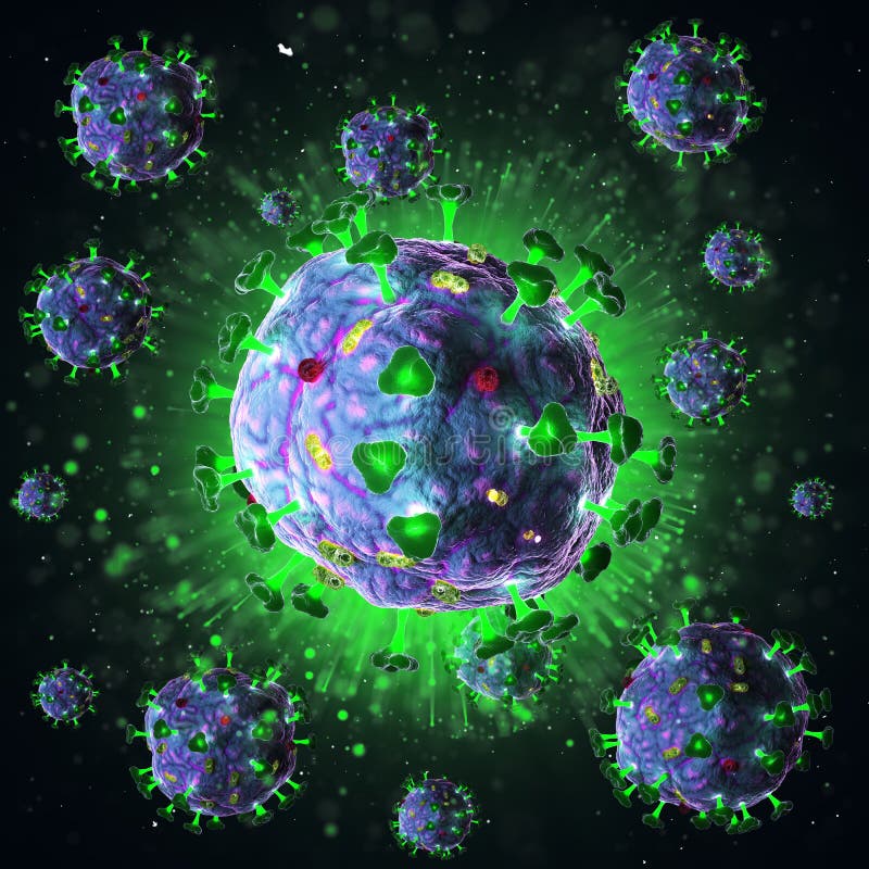 3d Render of Pathogenic Virus Organism or Bacteria Infecting and ...