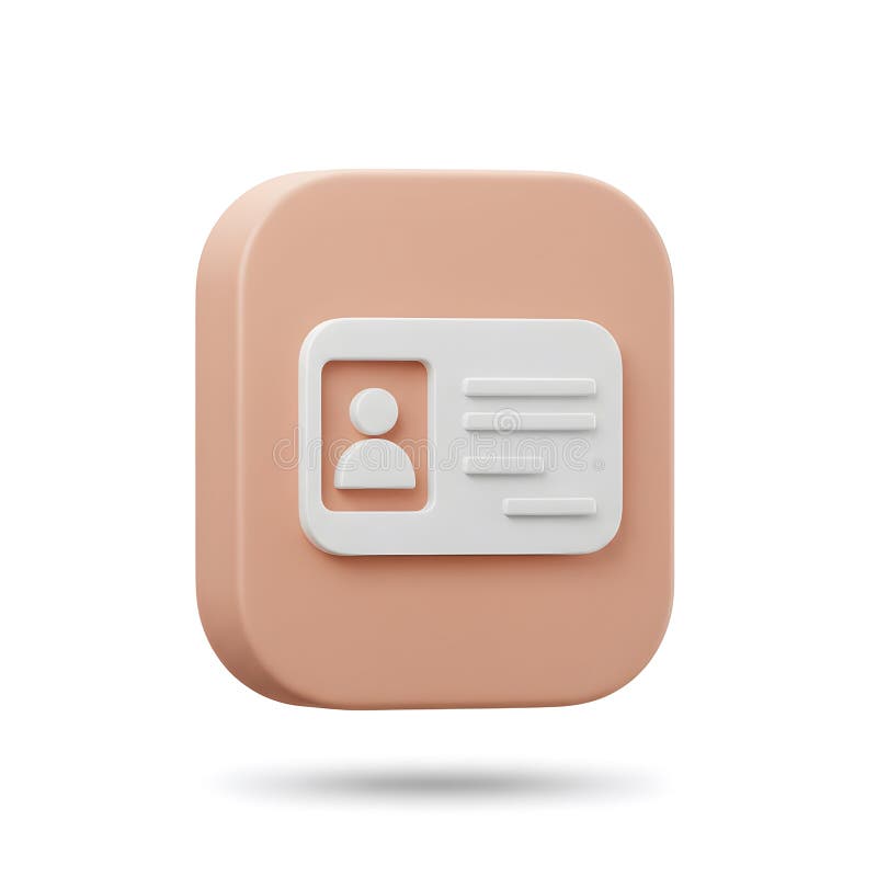 3D Render of a Peach Colored ID Card App Icon Design for User Profile ...
