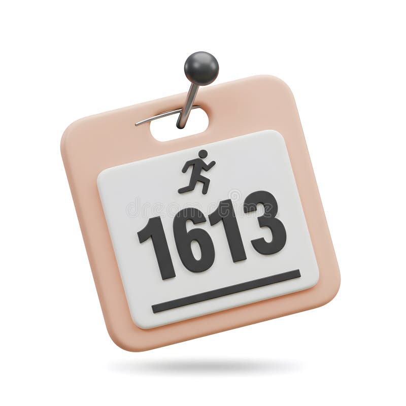 3D Render of a Peach-Colored Running Bib with Number 1613 Attached To a ...