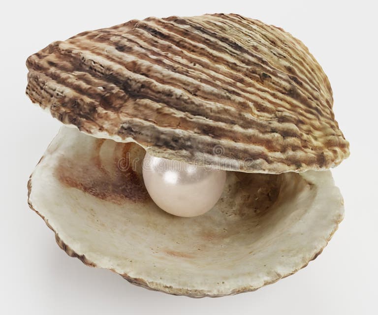 3D Render of Pearl in Shell Stock Illustration - Illustration of ...