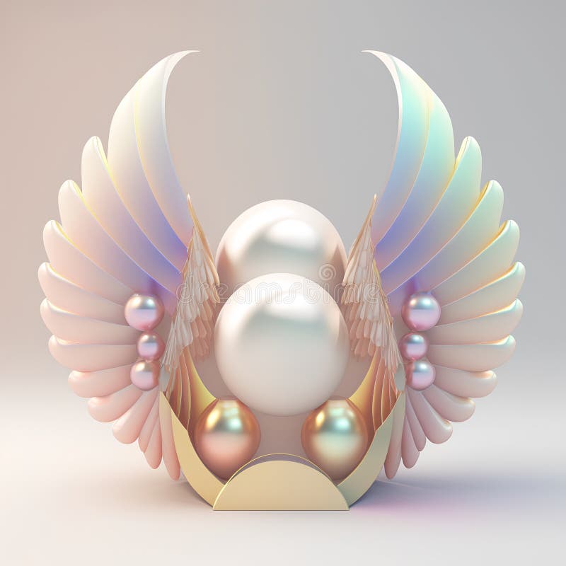 3d Render of Pearl with Wings and Pearls on White Background Stock ...