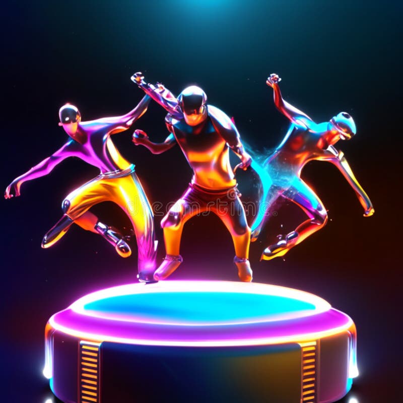 3d Render of People Dancing in Neon Light on a Podium. Generative AI ...