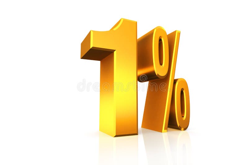 3D Render 1 Percent Text in Gold. Stock Illustration - Illustration of ...