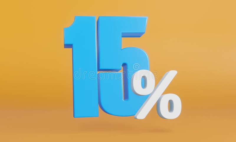 3D Render of 15 Percentage( ) Number Isolated on Colorful Orange ...