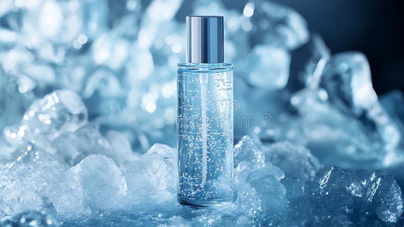 3D Render of Perfume Bottle on Ice Background Stock Illustration ...
