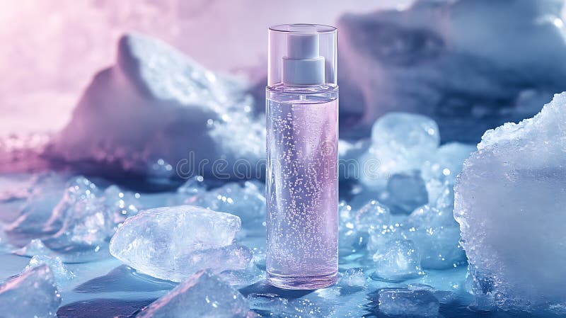 3D Render of Perfume Bottle on Ice Background Stock Illustration ...