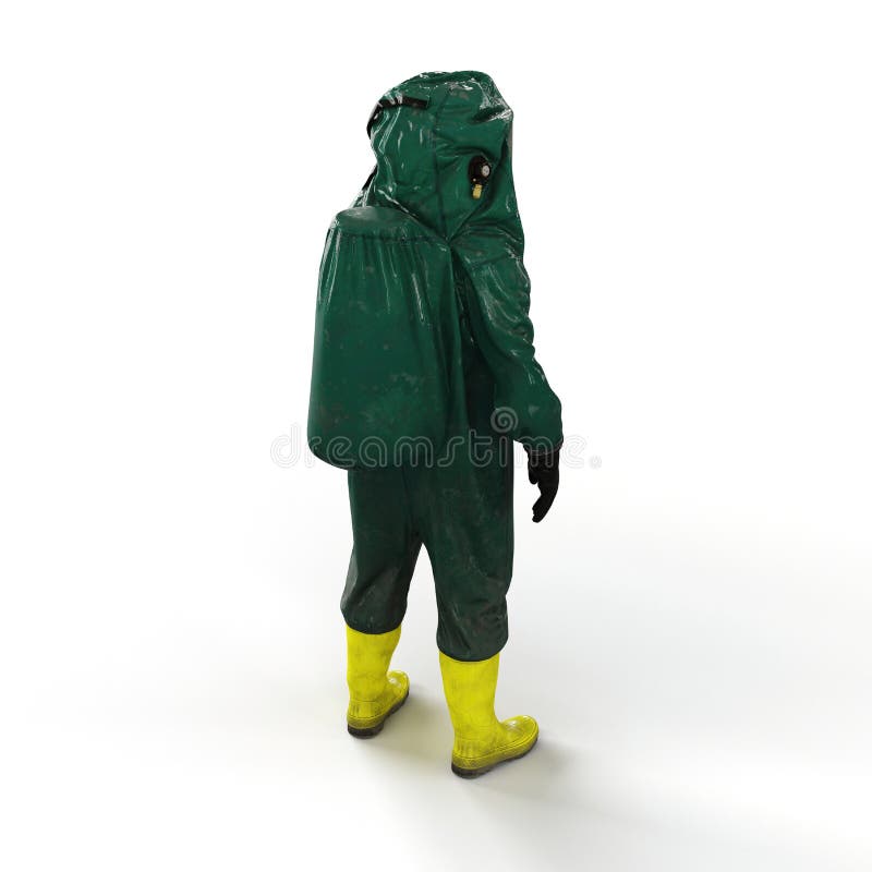 3D Render of a Person in a Green Chemical Hazard Suit on a White ...