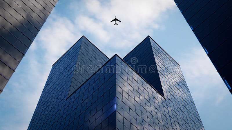 3d Render. Perspective, the Skyscraper is Directed To the Sky. Blue ...