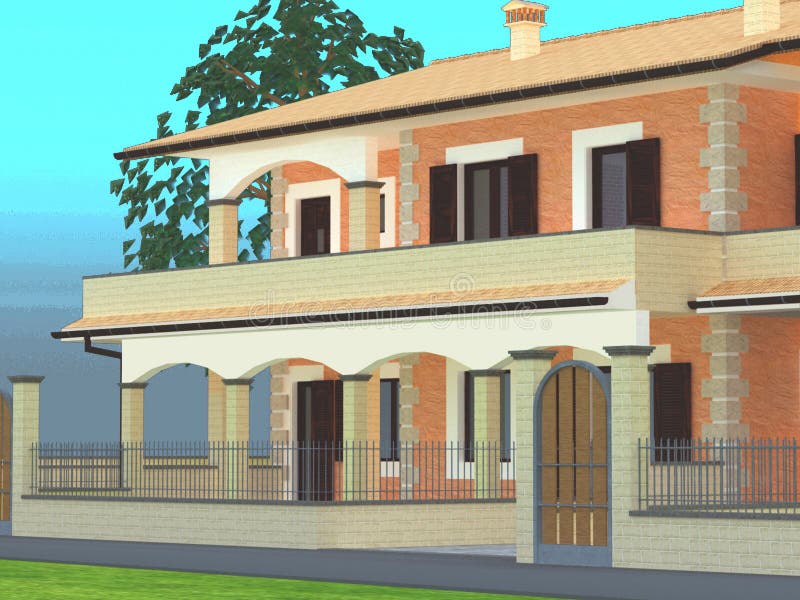 3d Render Perspective View of House with Light Blue Background Stock ...