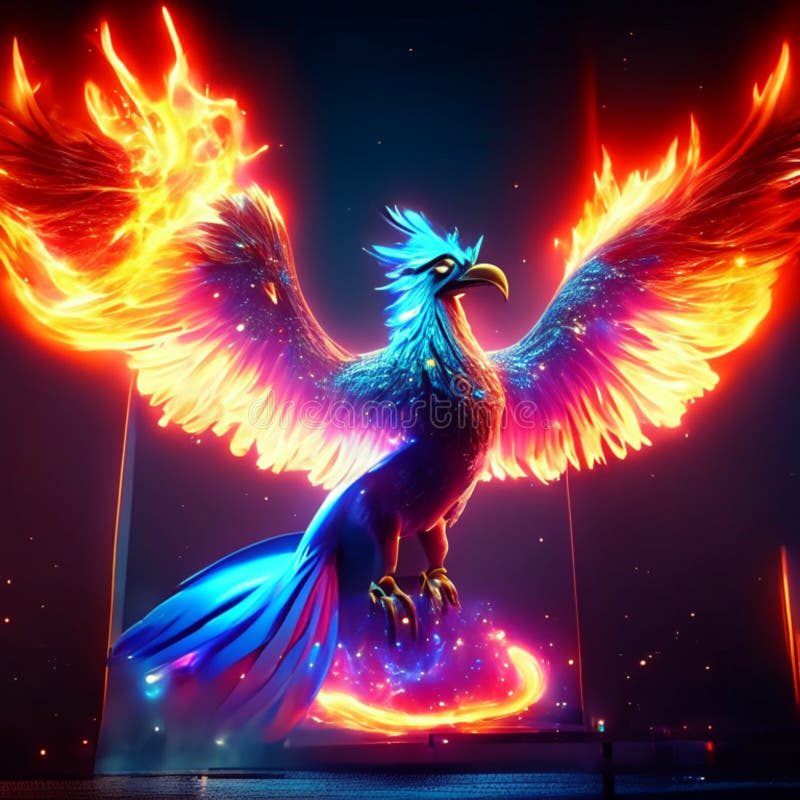 3d Render of a Phoenix on a Background of Neon Lights Generative AI ...