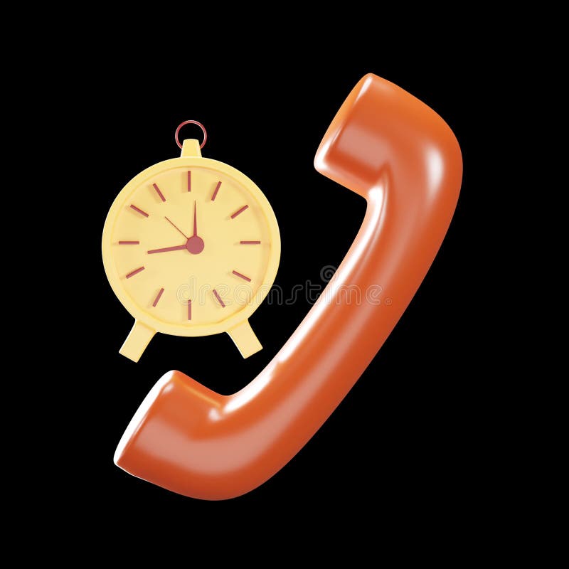 3D Render Phone Receiver and Alarm Clock Over Black Stock Illustration ...