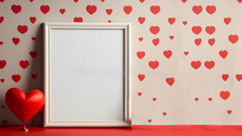 3D Render, Photo Frame with Space for Image Against Red Tiny Hearts ...