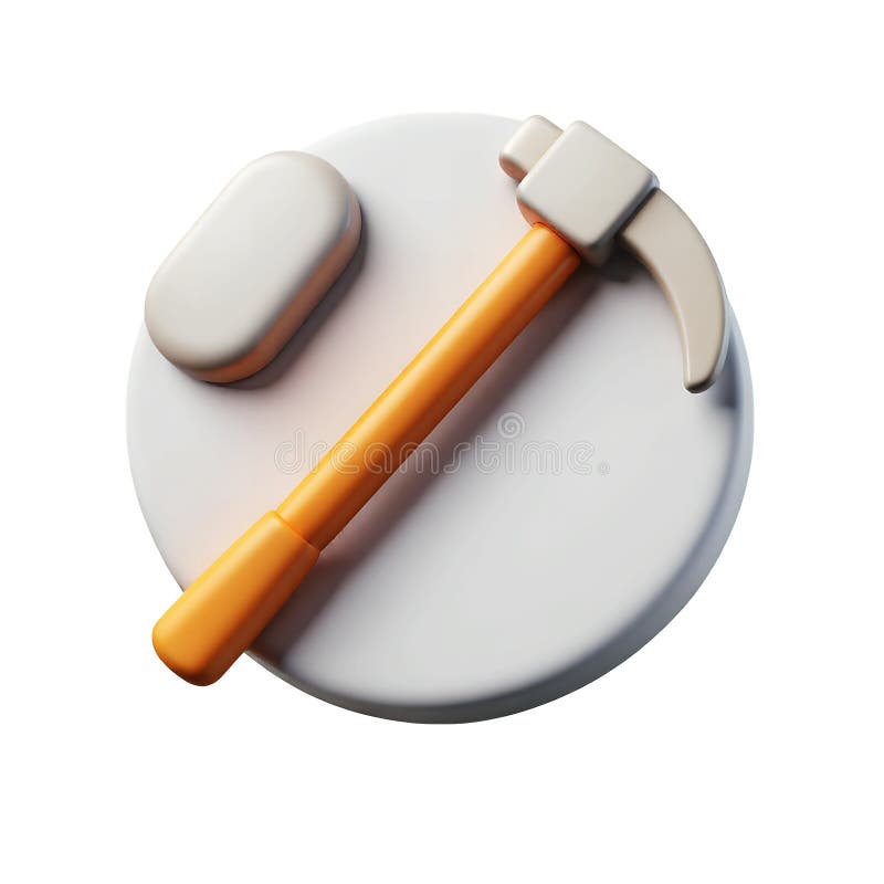 3D Render of a Pickaxe and Stone on a White Circular Platform Geology ...